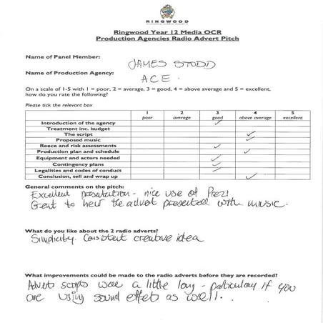 Presentation mark sheet | PDF