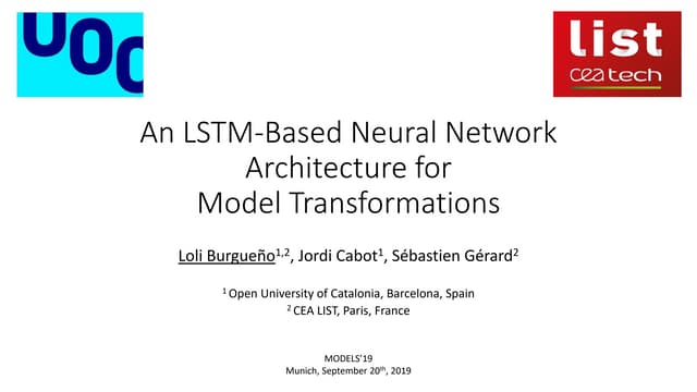 An Lstm Based Neural Network Architecture For Model Transformations Ppt