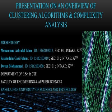 Presentation On An Overview Of Clustering Algorithms And Complexity 9821