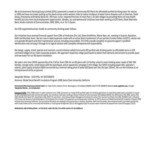 Presentation on csr backed community water ro initiative | PPTX