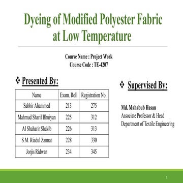 Presentation on Dyeing of Modified Polyester Fabric at Low Temperature.pptx