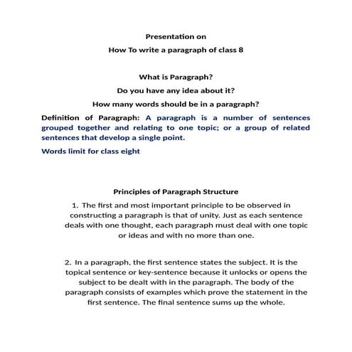 Presentation on How To write a paragraph of class 8.docx