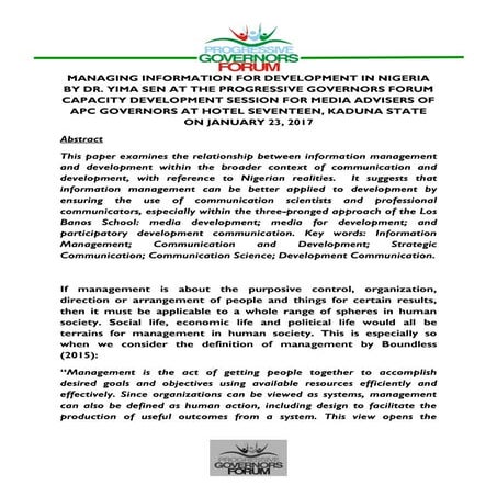 Presentation on information management by dr. yima sen in kaduna 2017 | PDF