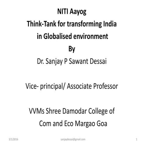 NITI Aayog - Think -Tank for transforming India | PPTX