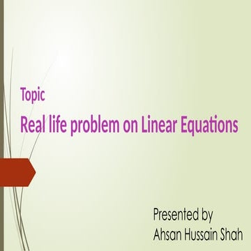 Presentation on Saturday about Real life problem on linear Equation | PPTX