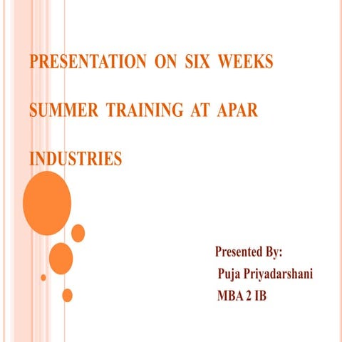 Presentation on six weeks summer training at apar | PPTX