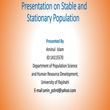Presentation on stable and stationary population by Amin | PPT