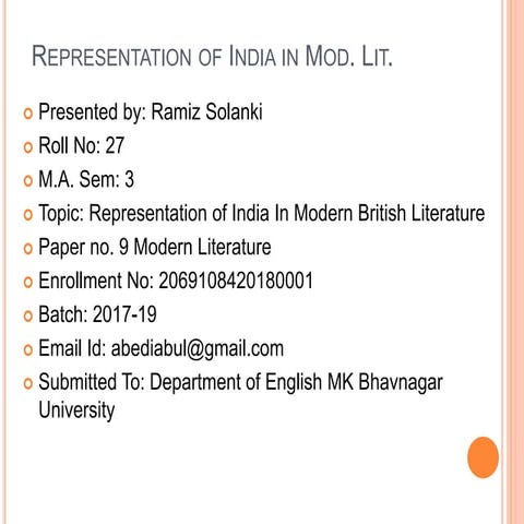 Representation of India in Modern British Literature | PPTX