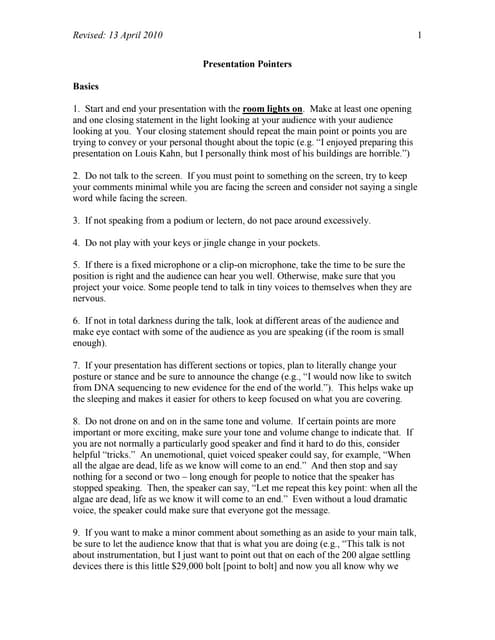 Presentation pointers | PDF Presentation pointers | PDF