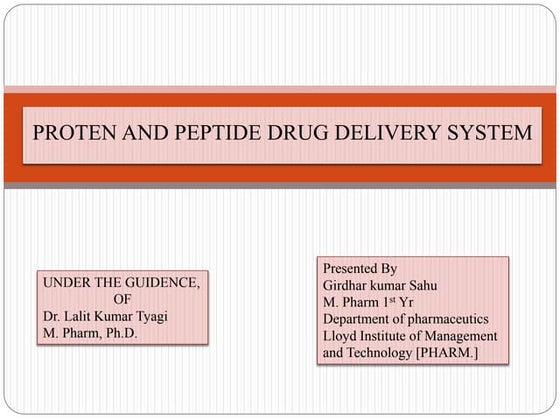 Protein And Peptide Drug Delivery System | PPTX