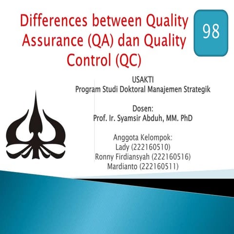 Presentation Quality Assurance vs Quality Control by prof syamsir | PPTX