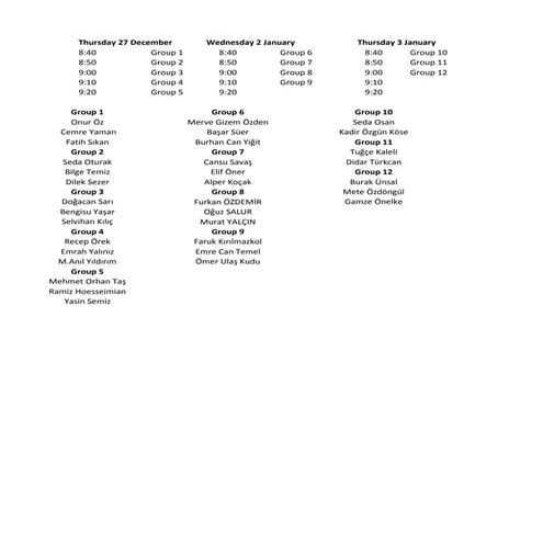 Presentation schedule and groups | PDF