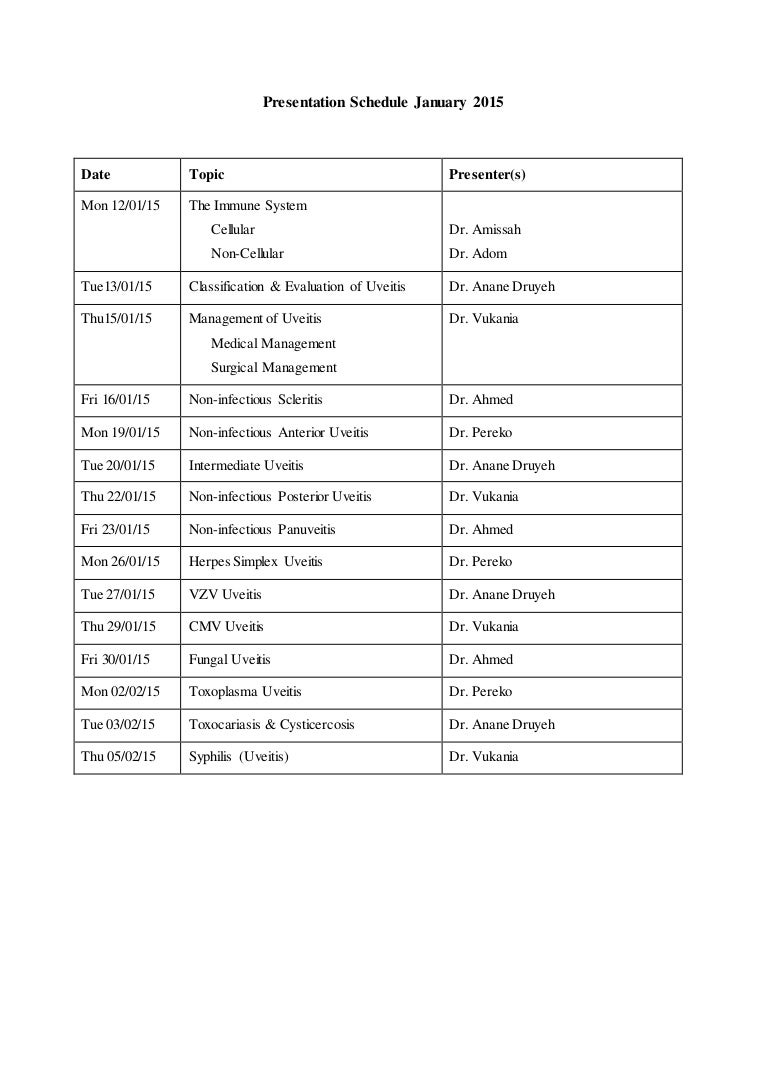 Presentation schedule january 2015