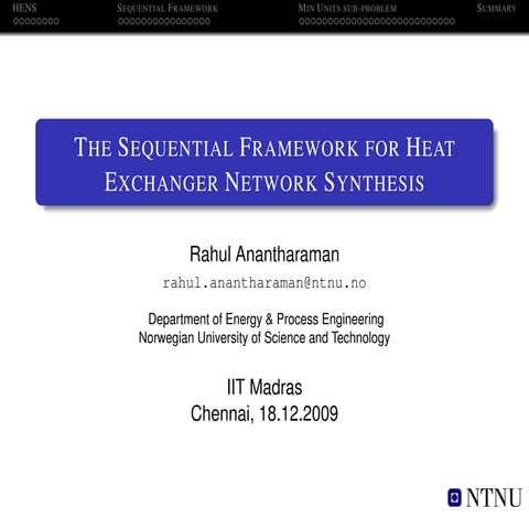 Sequential Framework for HENS @ IITM | PPT