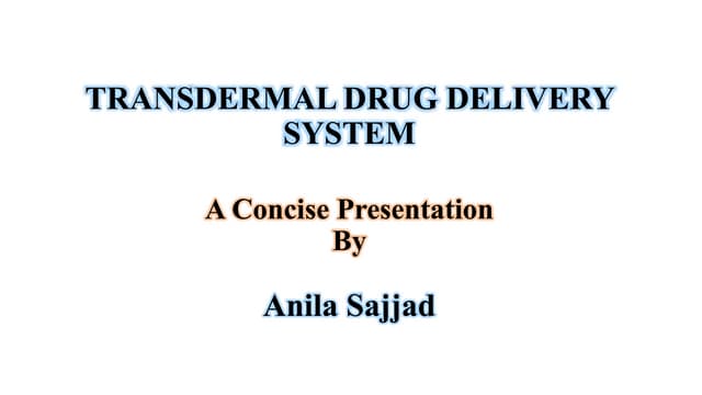 Ndds 7 Transdermal Drug Delivery System | PPTX