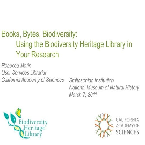 Books, Bytes, Biodiversity: Using the Biodiversity Heritage Library in ...