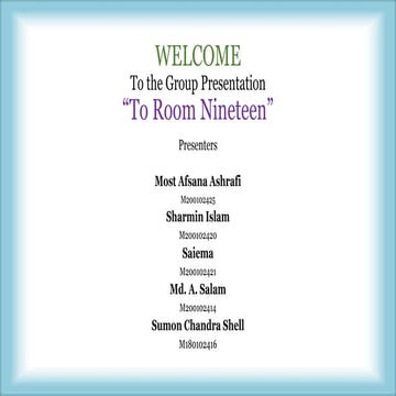 Presentation on To Room Nineteen | PPTX