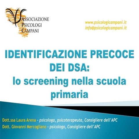 IDENTIFICAZIONE PRECOCE DEI DSA: lo screening nella scuola primaria | PDF