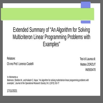 Extended Summary of “An Algorithm for Solving Multicriteron Linear ...