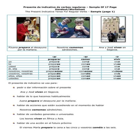 Presente de indicativo de verbos regulares sample 1 | PDF