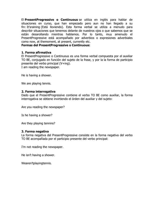 Hojas De Trabajo De Verbos Progresivos