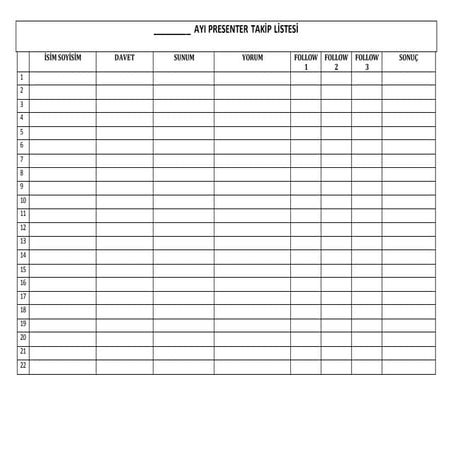 Presenter takip listesi | DOCX