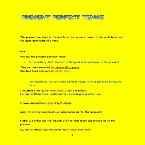 Present perfect -Brief Grammar introduction and Tasks | DOCX