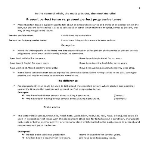 Present perfect and present perfect progressive | DOCX