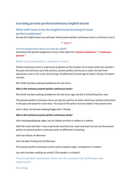 Present Perfect Continuous | PPT