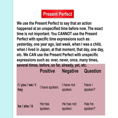 Present perfect explanation. | PPTX
