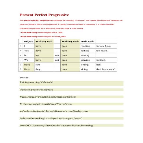 Present perfect progressive | DOCX