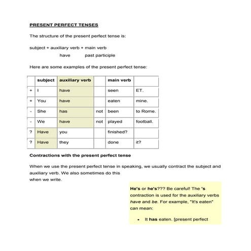 Present perfect tenses | DOCX