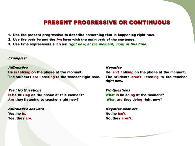 Power point the present progressive tense | PPT