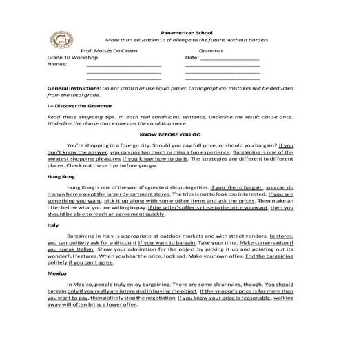 Present Real Conditionals Workshop With Answers | DOCX