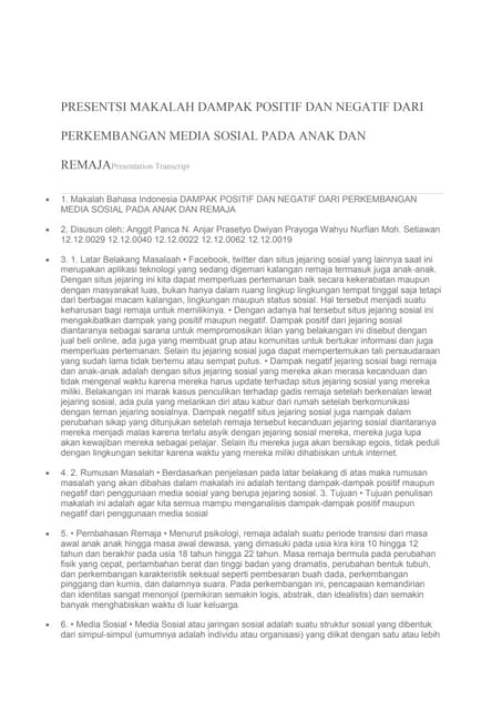 Pengaruh media sosial bagi kalangan remaja | PPT