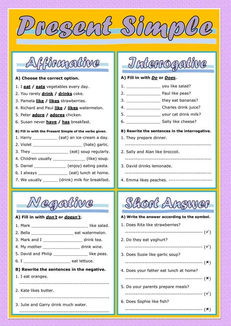 ESL game - Simple Present - Tobe + Regular verbs - Review | PPT