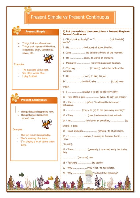 Present simple vs present continuous 1 exercises | PDF