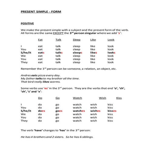 Present Simple Form | PDF