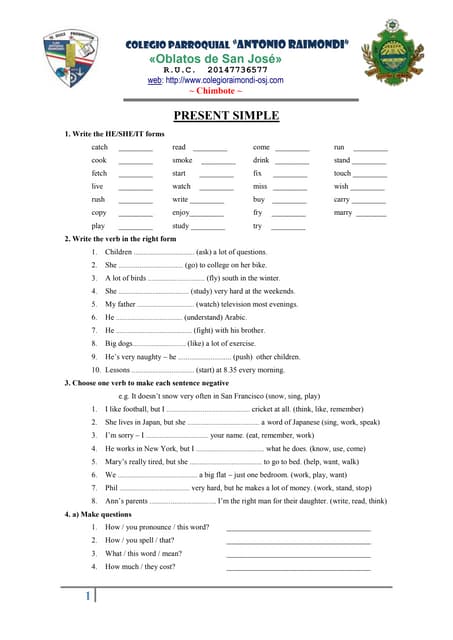 Present simple vs present continuous 1 exercises | PDF