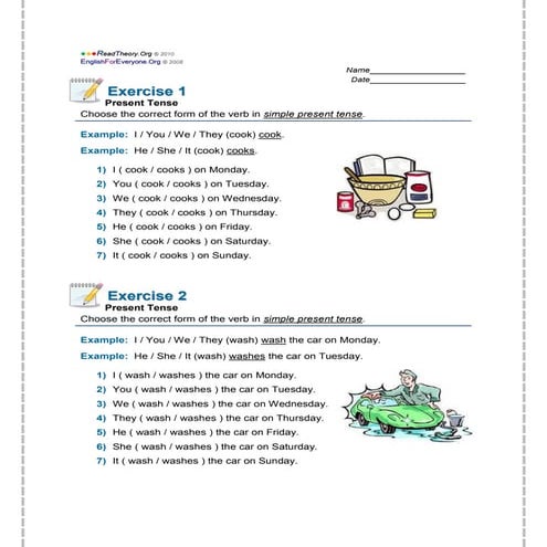 Present tense exercise 1 and 2 ordinary verb | PDF