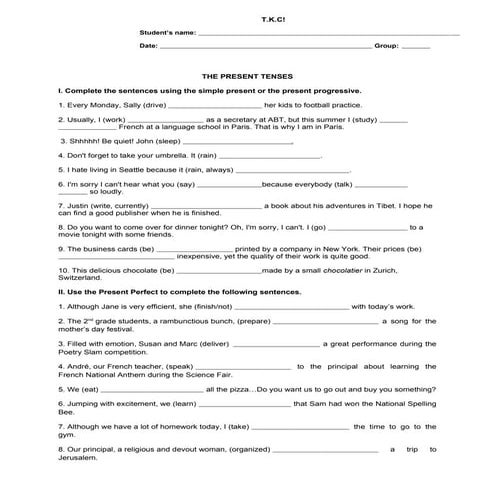 Present Tenses work- FREE ENGLISH LESSON- | DOC