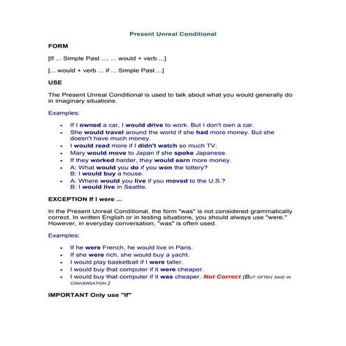 Present Unreal Conditional | DOC | Programming Languages | Computing