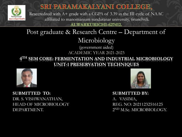 Preservation of industrially important microbial strain | PPTX