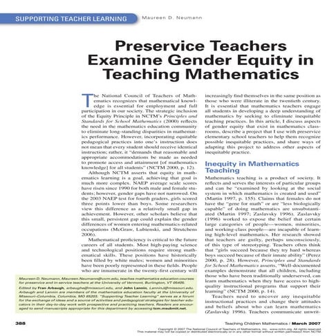 Preservice teachers examine gender equity in teaching mathematics | PDF