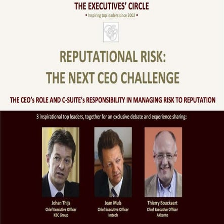 Preserving a company's reputation, a debate with Johan Thijs, CEO KBC ...