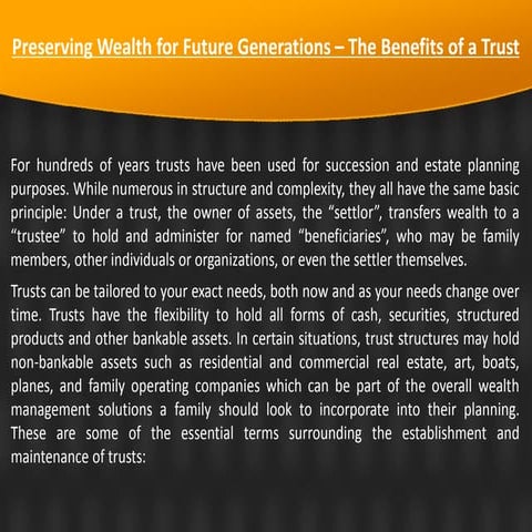 Preserving wealth for future generations – the benefits of a trust | PPT