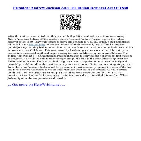 President Andrew Jackson And The Indian Removal Act Of 1830 | PDF