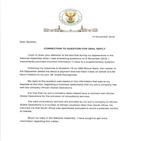 President correction to oral reply letter 16 november (3) | PDF