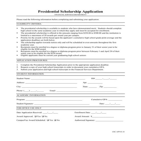 Presidential scholarship application | PDF