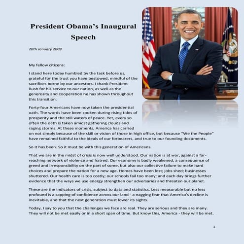 President obamas inaugural speech | PDF | Business | Business and Finance